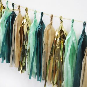 NICROLANDEE 20Pcs Wedding Party Tassel Sage Green Champagne Gold and Teal Tassel Garland for Rustic Style Bridal Shower Baby Shower Spring Decor Birthday Eucalyptus Neutral Decorations (Green)