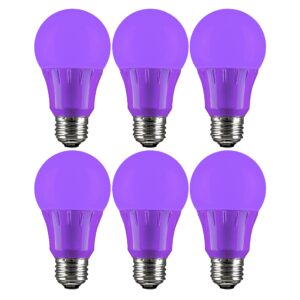 sunlite 40946 led a19 colored light bulb, 3 watts (25w equivalent), e26 medium base, non-dimmable, ul listed, party decoration, holiday lighting, 6 count, purple