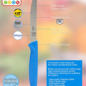 Dairy Blue Kitchen Knife - 4.5” Steak and Vegetable Knife - Razor Sharp Curved Tip, Serrated Edge - Color Coded Kitchen Tools by The Kosher Cook