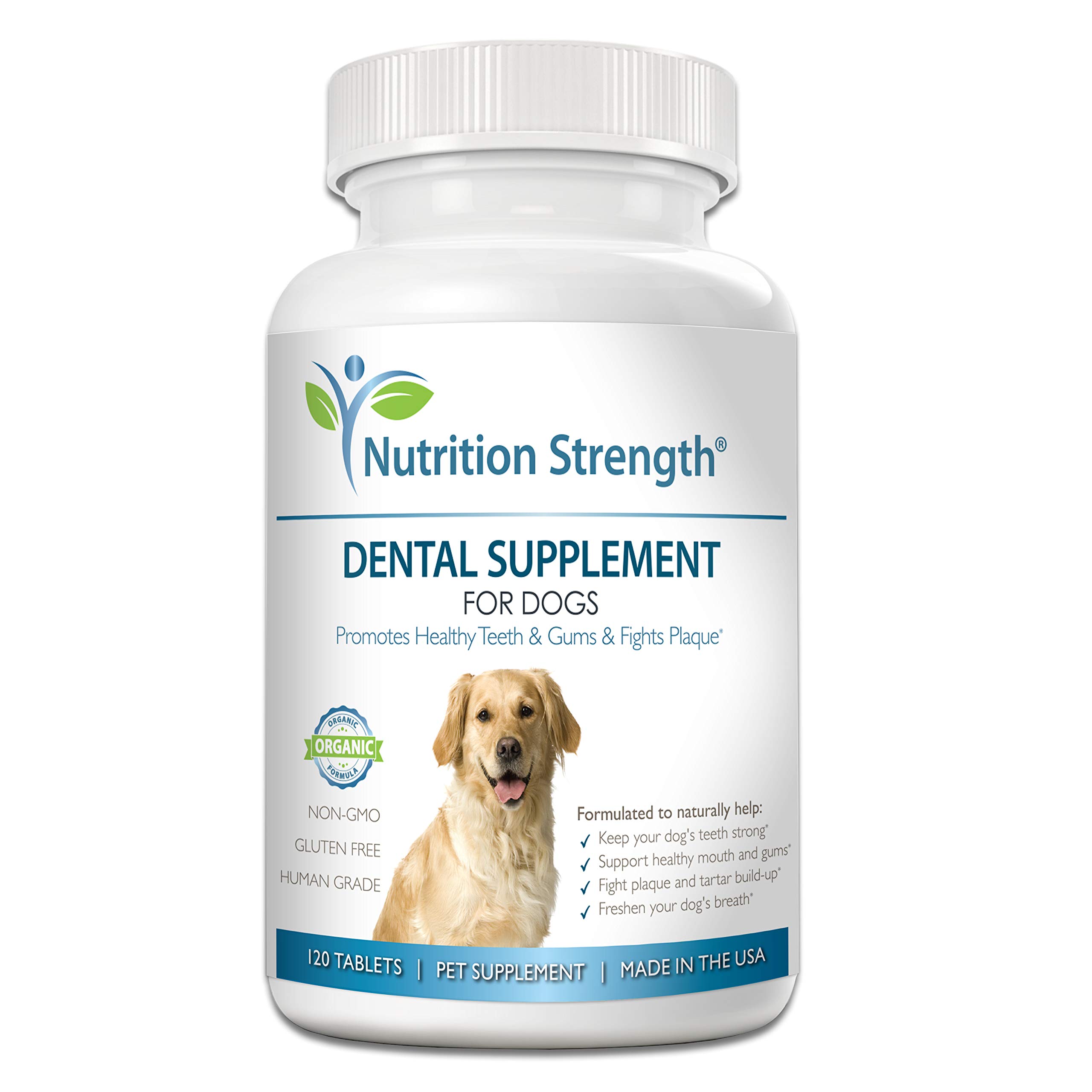 Nutrition Strength Dental Care for Dogs, Daily Supplement for Healthy Dog Gums and Teeth with Organic Kelp, Strawberry Leaf, Pumpkin Seed for Dog Mouth and Teeth Cleaning, 120 Chewable Tablets