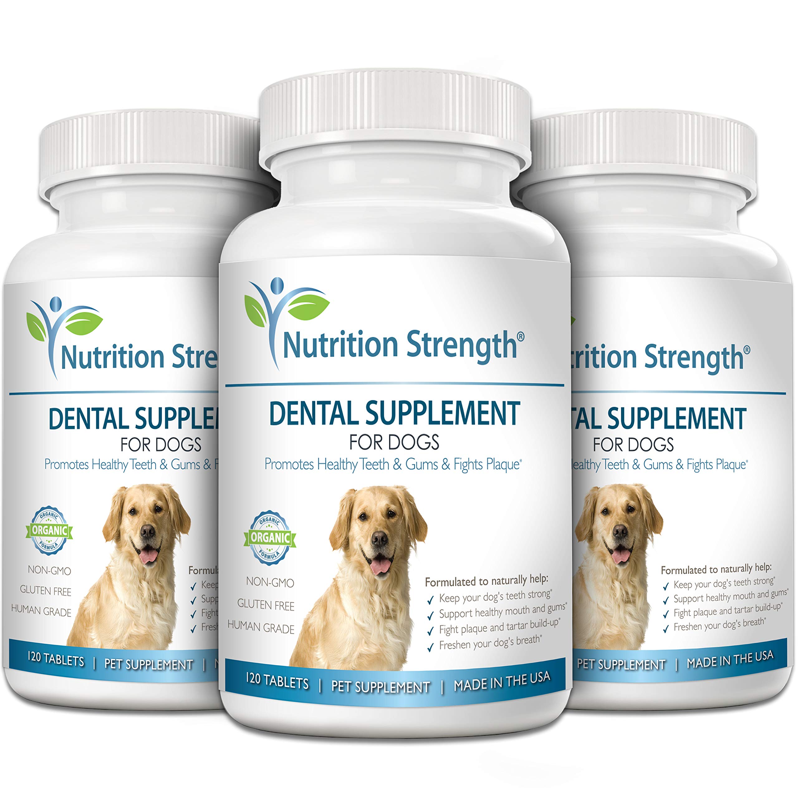 Nutrition Strength Dental Care for Dogs, Daily Supplement for Healthy Dog Gums and Teeth with Organic Kelp, Strawberry Leaf, Pumpkin Seed for Dog Mouth and Teeth Cleaning, 120 Chewable Tablets