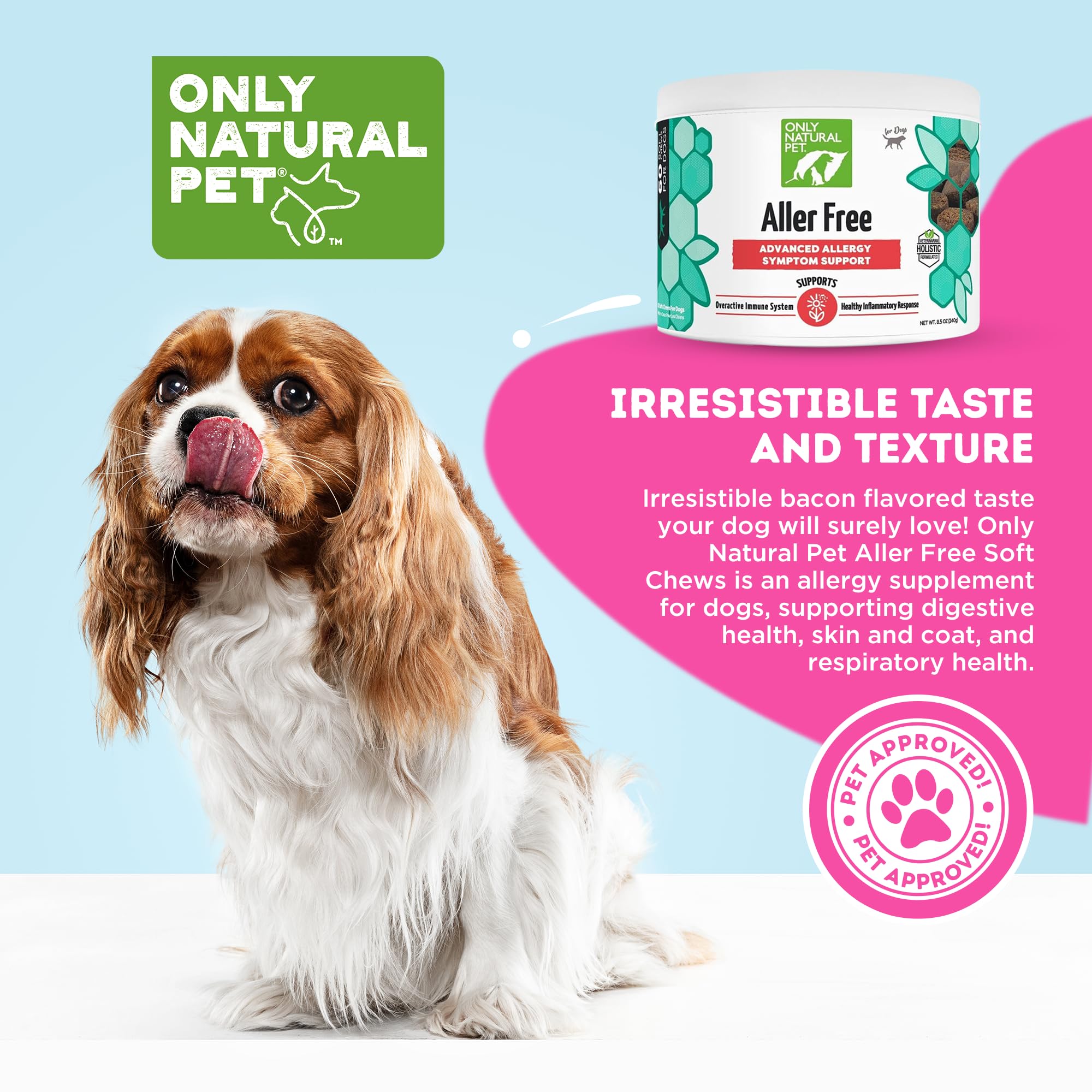 ONLY NATURAL PET AllerFree Advanced Allergy Support for Dogs w/Quercetin & Probiotics - Immune, Respiratory, Skin & Coat Health - Itchy Paws & Licking - Bacon-Flavored 60 Soft Chewable