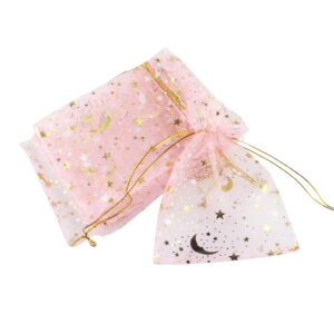 qianhailizz 100 pack 3.5 x 4.7 inch moon star organza jewelry gift pouch candy pouch drawstring wedding favor bags ms9 (pink)