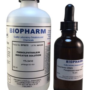 Phenolphthalein pH Indicator 1% Solution — 250 mL (8.4 fl oz) Bottle Plus 1 Dropper Bottle containing 50 mL of Solution