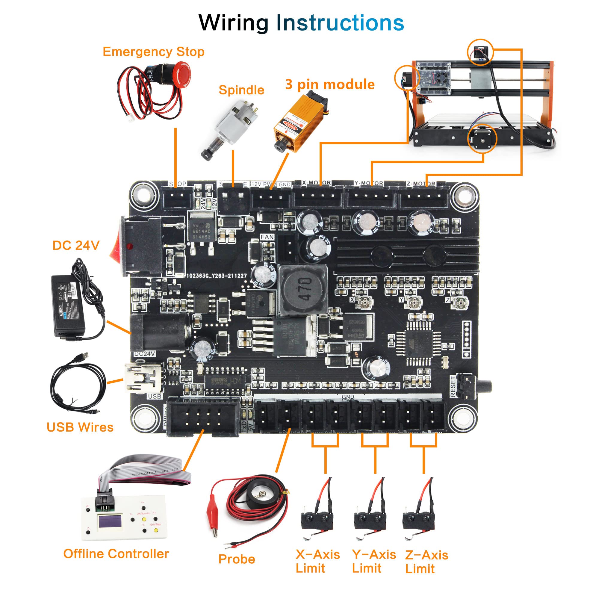 CNCTOPBAOS 3 Axis GRBL 1.1f USB Port CNC Engraving Machine Control Board CNC Router Engraver Milling Machine Controller Board