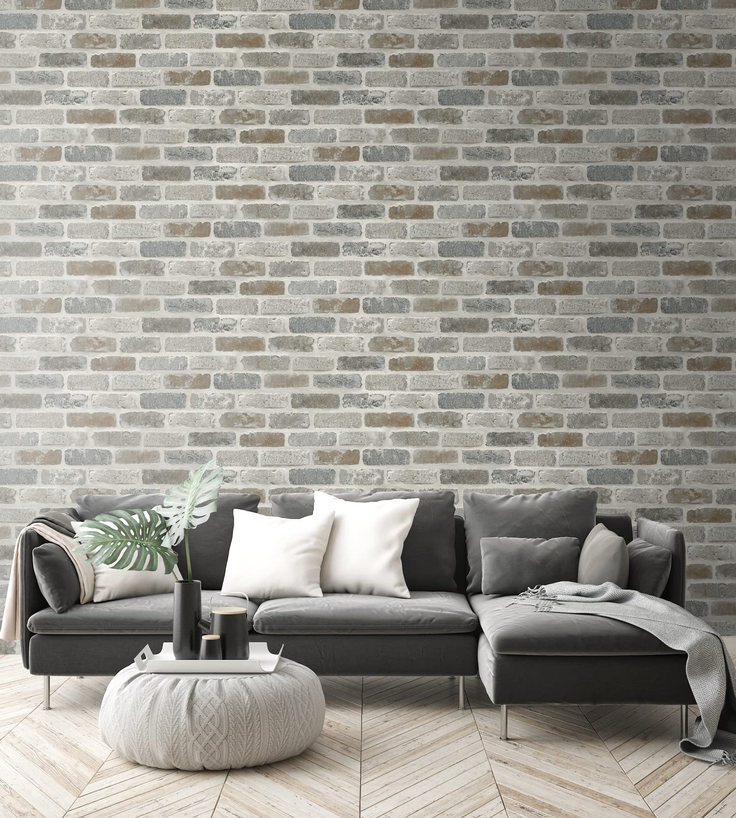 NextWall Washed Faux Brick Peel and Stick Wallpaper