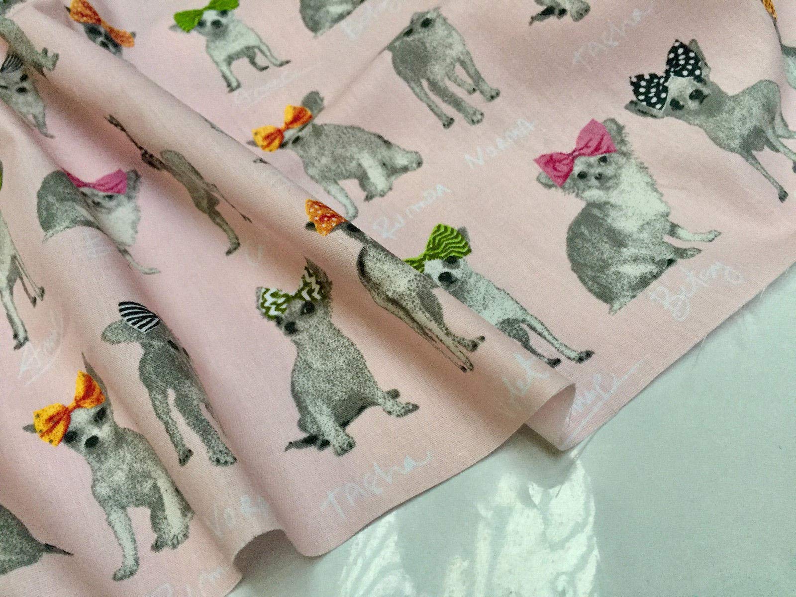 Chihuahua Dog 100% Cotton Poplin Fabric Print - Animal Dogs Material - 59'' Wide - Pink (Sold by The Yard)