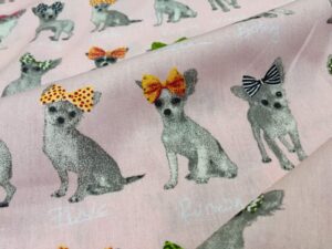 chihuahua dog 100% cotton poplin fabric print - animal dogs material - 59'' wide - pink (sold by the yard)