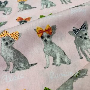 Chihuahua Dog 100% Cotton Poplin Fabric Print - Animal Dogs Material - 59'' Wide - Pink (Sold by The Yard)