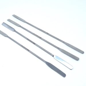 Pack of 4 Lab Micro Double Ended Spatula Square/Round End (Flat Ends 50mm x 9mm), 9" Length, Stainless Steel