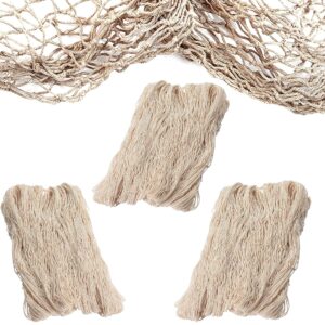 fish net decorative [3 pack] natural cotton fishnet decor - each 14 ft x 4 ft. for mermaid party decorations, luau tropical nautical beach table cover by 4e's novelty