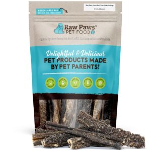 raw paws green beef tripe sticks for dogs - 6-inch, 10-pack - packed in usa - dried tripe dog treats from free-range, cows no added antibiotics or hormones - dehydrated beef green tripe for dogs