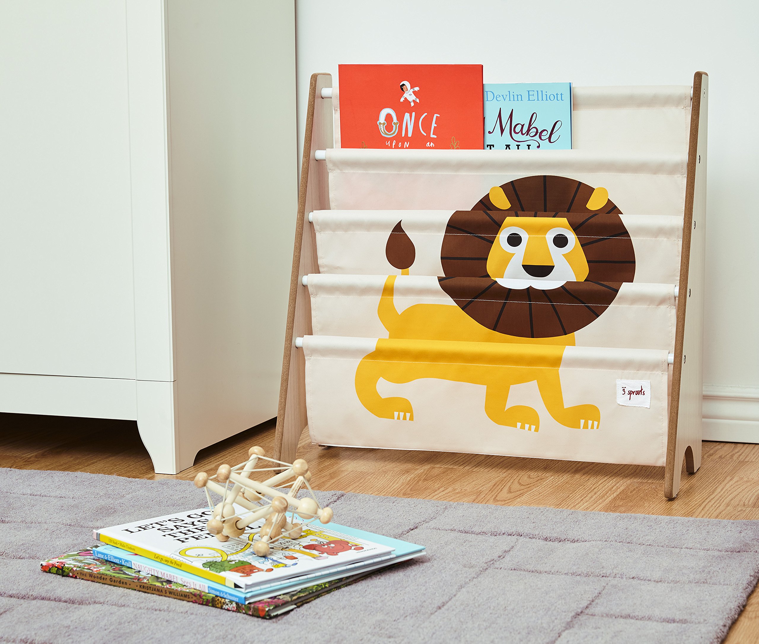 3 Sprouts Kids Book Rack - Space-Saving Bookshelf for Children's Room - Toddler Bookcase Organizer, Book Shelf Ages 3+, Lion