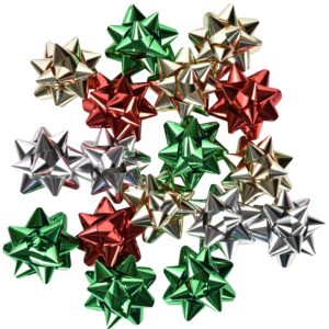 120 Christmas Bows Self Adhesive for Presents Wreaths Wrapping Holiday Gifts Includes Large Medium Small and Mini Sizes in Red Green Silver and Gold 24 of 4", 30 of 3", 30 of 2",and 36 1" Bows