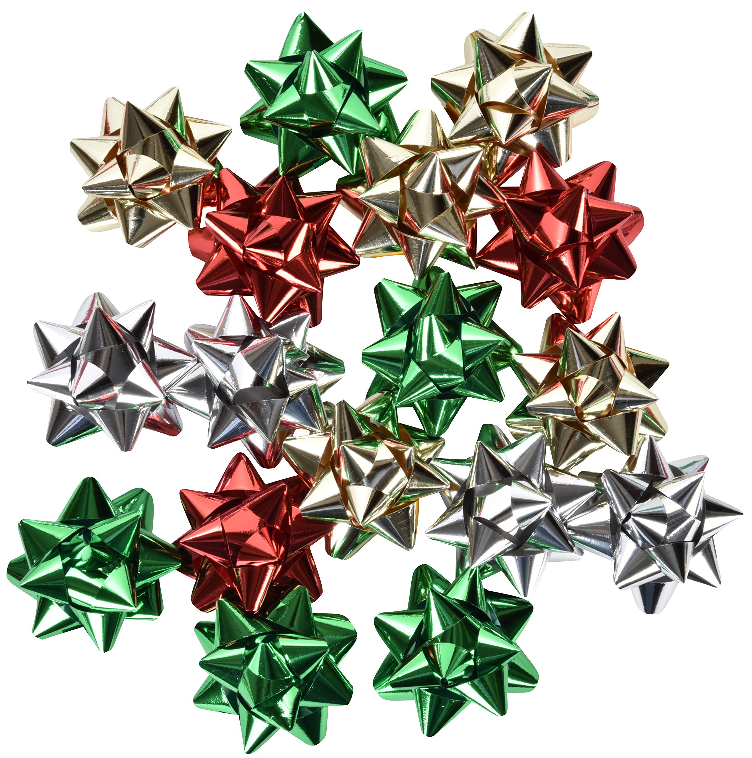 120 Christmas Bows Self Adhesive for Presents Wreaths Wrapping Holiday Gifts Includes Large Medium Small and Mini Sizes in Red Green Silver and Gold 24 of 4", 30 of 3", 30 of 2",and 36 1" Bows