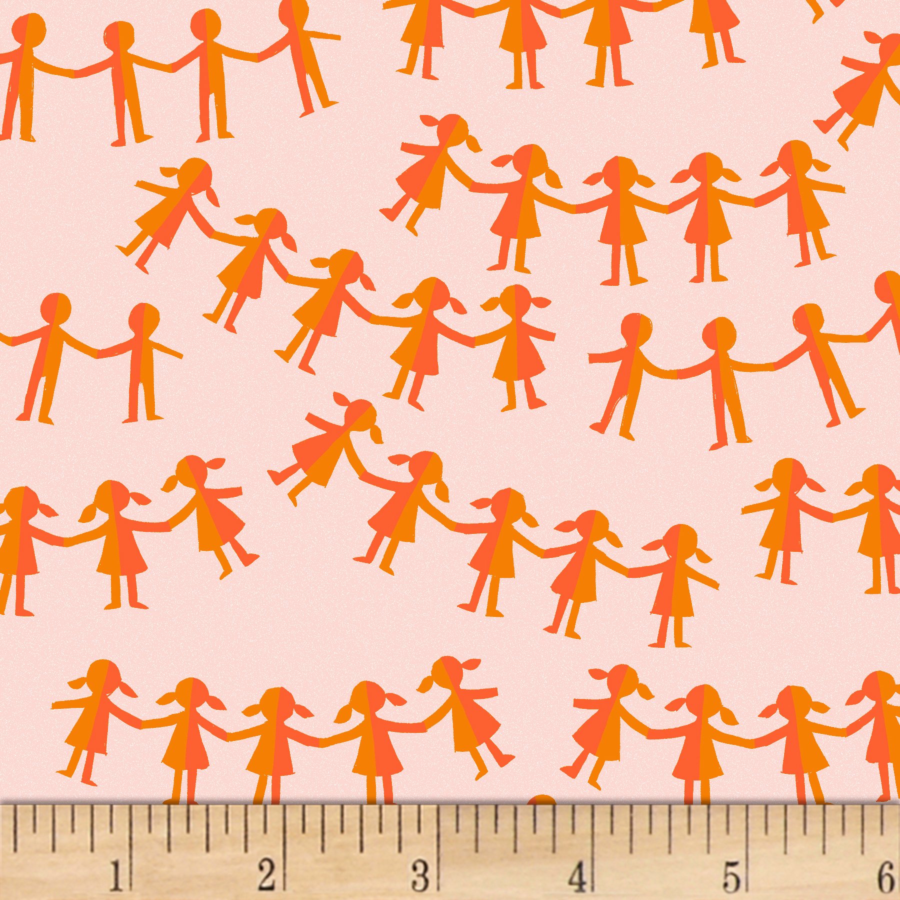 Windham Fabrics 0546950 Heather Ross Kinder Paper Dolls Pink Orange Fabric by The Yard