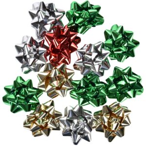 120 Christmas Bows Self Adhesive for Presents Wreaths Wrapping Holiday Gifts Includes Large Medium Small and Mini Sizes in Red Green Silver and Gold 24 of 4", 30 of 3", 30 of 2",and 36 1" Bows