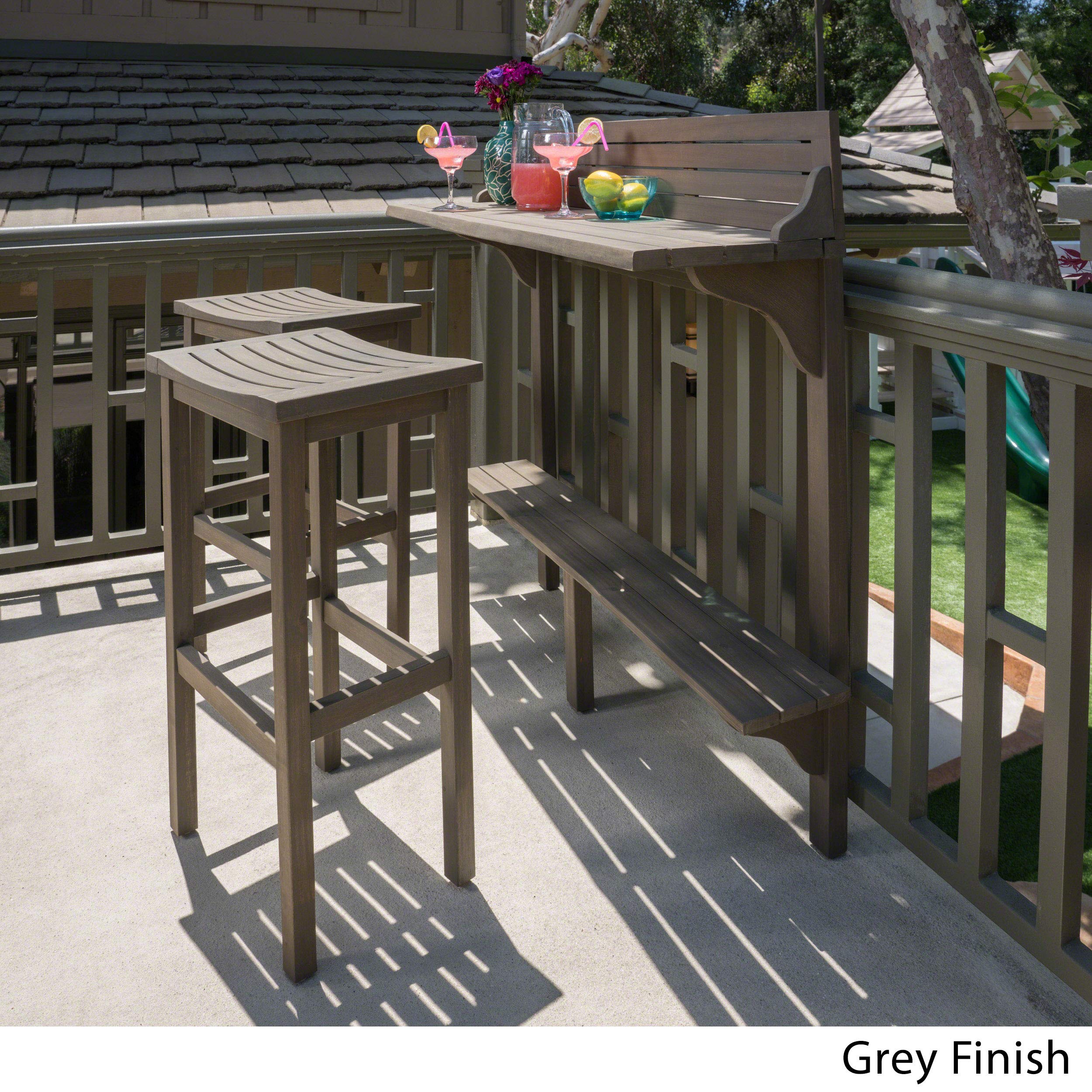 Christopher Knight Home Caribbean Outdoor Acacia Wood Balcony Bar Set, 3-Pcs Set, Grey Finish