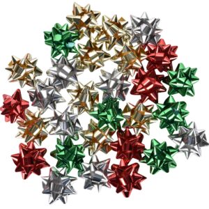 120 Christmas Bows Self Adhesive for Presents Wreaths Wrapping Holiday Gifts Includes Large Medium Small and Mini Sizes in Red Green Silver and Gold 24 of 4", 30 of 3", 30 of 2",and 36 1" Bows