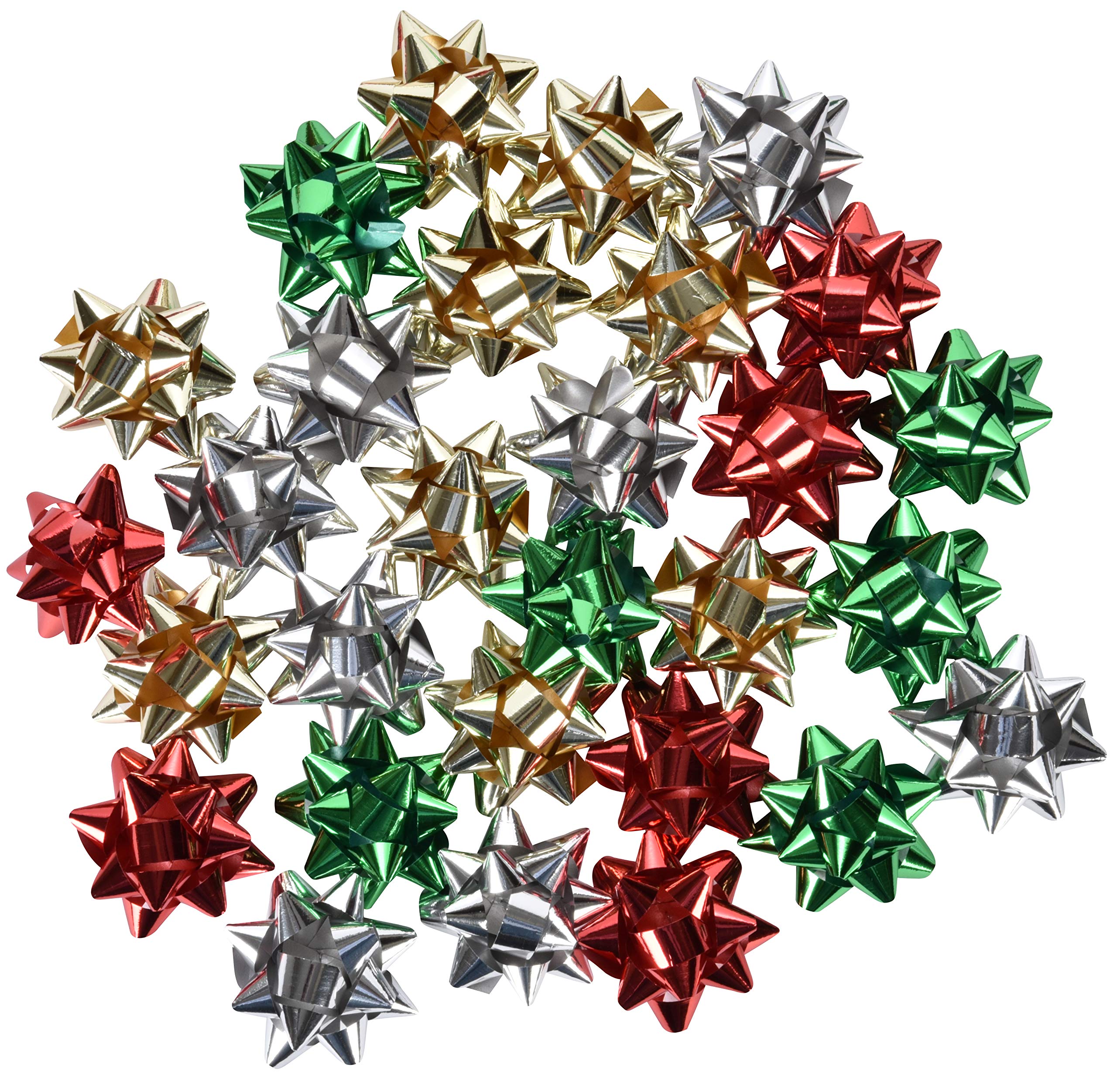 120 Christmas Bows Self Adhesive for Presents Wreaths Wrapping Holiday Gifts Includes Large Medium Small and Mini Sizes in Red Green Silver and Gold 24 of 4", 30 of 3", 30 of 2",and 36 1" Bows