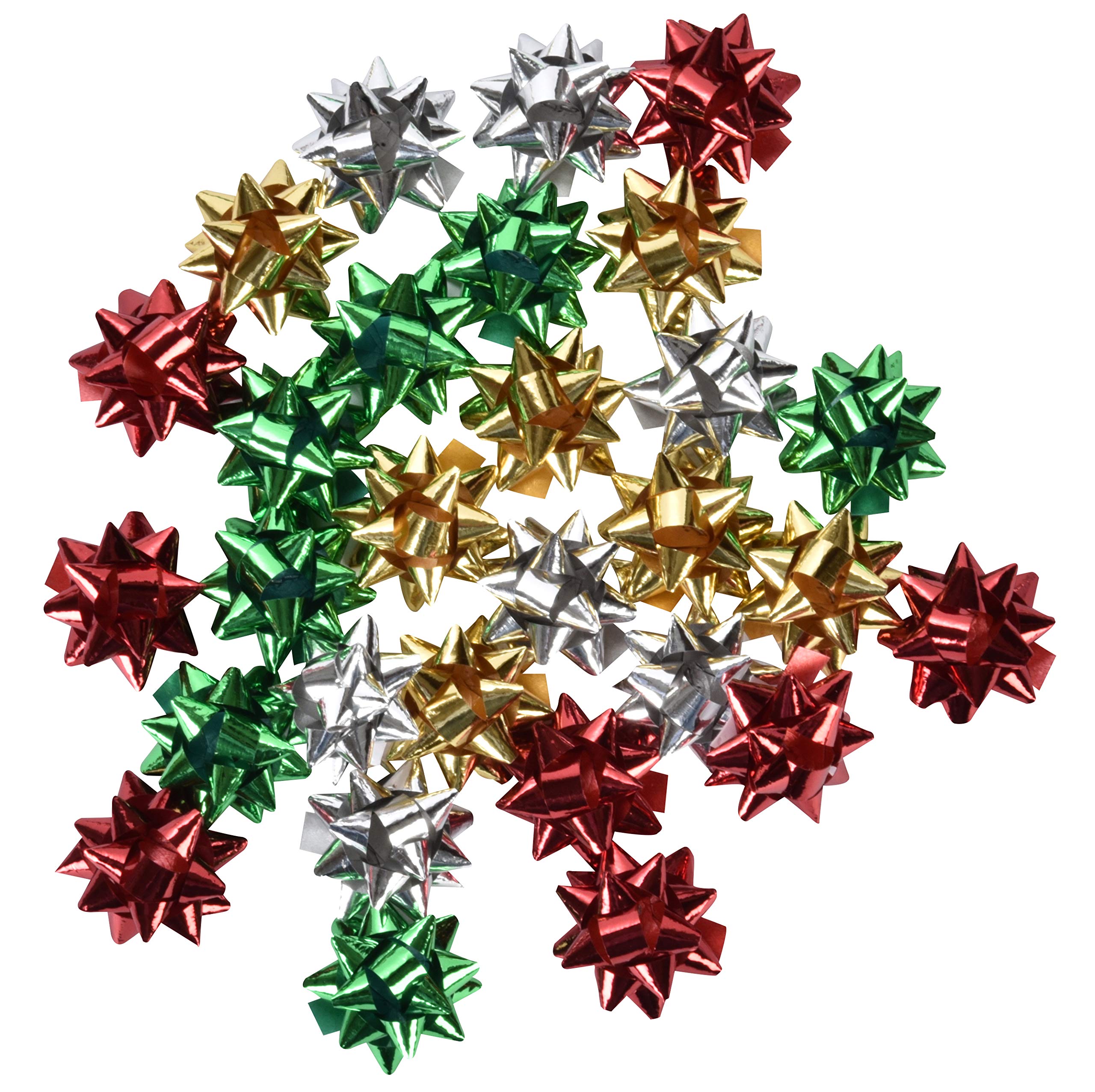 120 Christmas Bows Self Adhesive for Presents Wreaths Wrapping Holiday Gifts Includes Large Medium Small and Mini Sizes in Red Green Silver and Gold 24 of 4", 30 of 3", 30 of 2",and 36 1" Bows