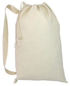 laundry bag w/drawstring closure shoulder straps heavy canvas for house, college (natural, small - 18"w x 24"h)