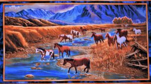 horse panel sundance in the river fabric by the panel