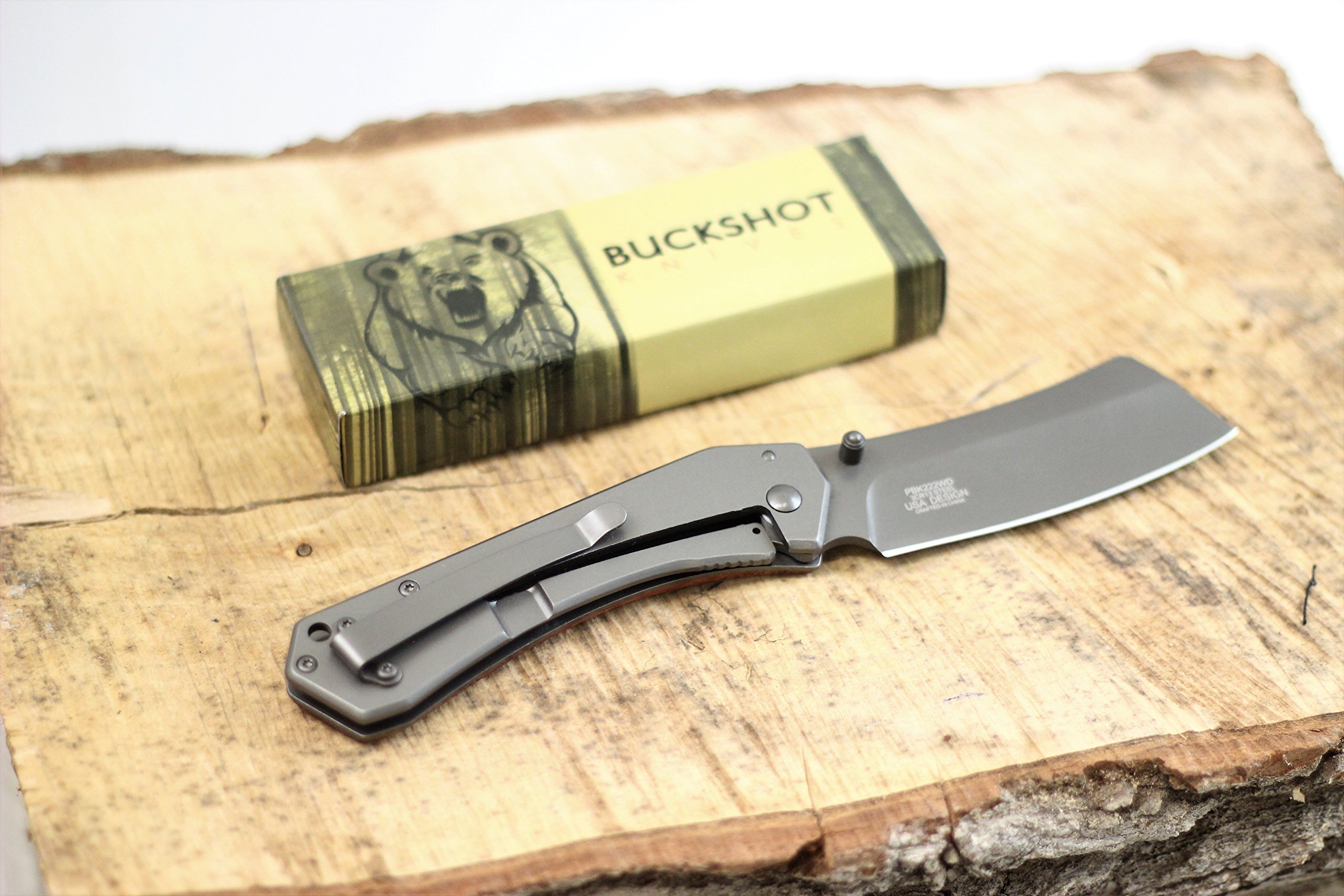 Wartech Buckshot Knives PBK222 Thumb Open Spring Assisted Tanto Cleaver Pocket Knives (PBK222WD)