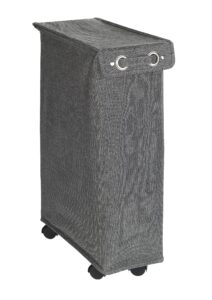 wenko slim laundry basket with wheels, thin laundry hamper, rolling laundry bin with lid, space saving narrow laundry hamper for dirty clothes storage, 23.6 x 15.8 x 7.3 in, gray