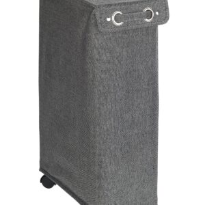 WENKO Slim Laundry Basket with Wheels, Thin Laundry Hamper, Rolling Laundry Bin with Lid, Space Saving Narrow Laundry Hamper for dirty Clothes Storage, 23.6 x 15.8 x 7.3 in, Gray