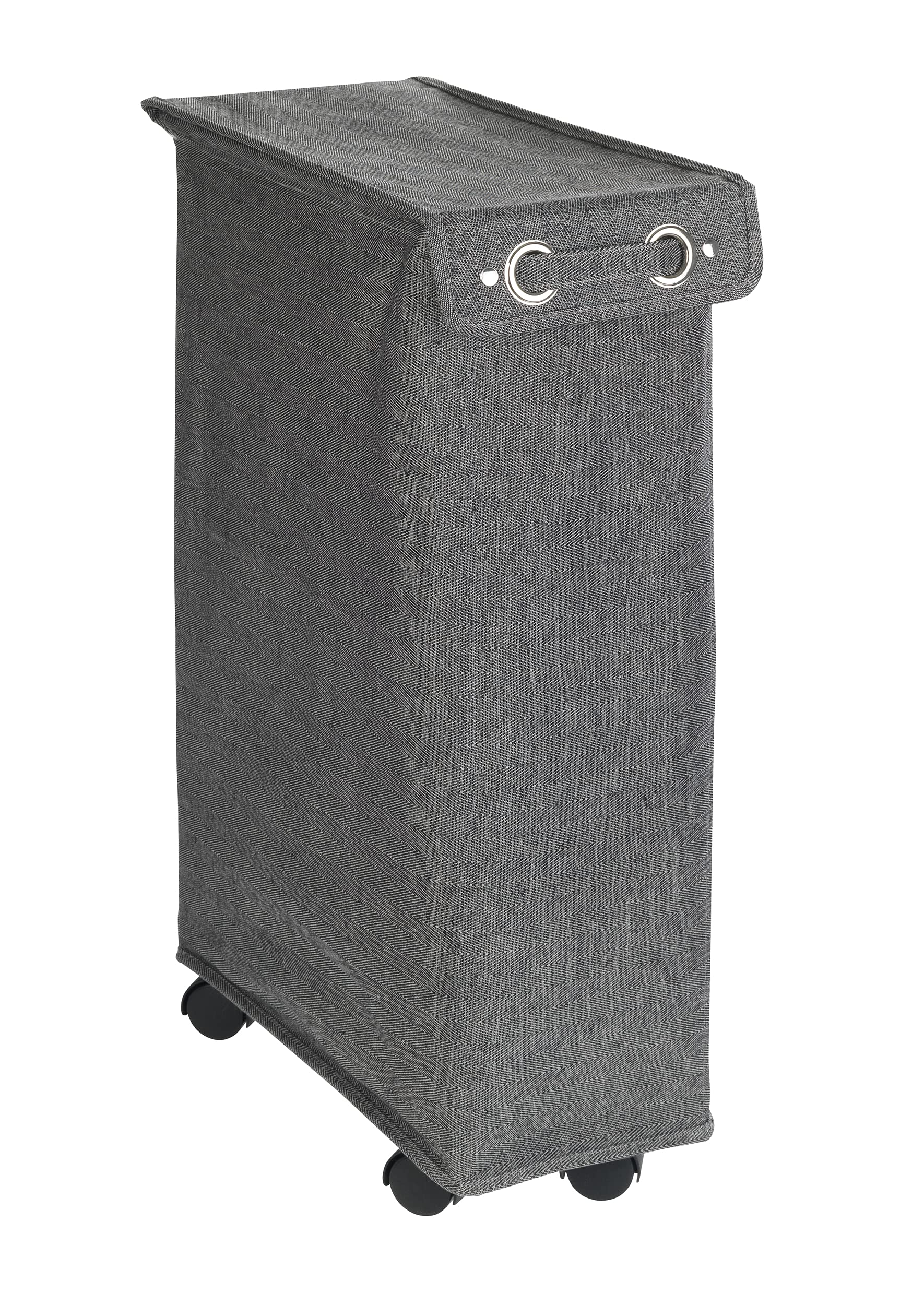 WENKO Slim Laundry Basket with Wheels, Thin Laundry Hamper, Rolling Laundry Bin with Lid, Space Saving Narrow Laundry Hamper for dirty Clothes Storage, 23.6 x 15.8 x 7.3 in, Gray