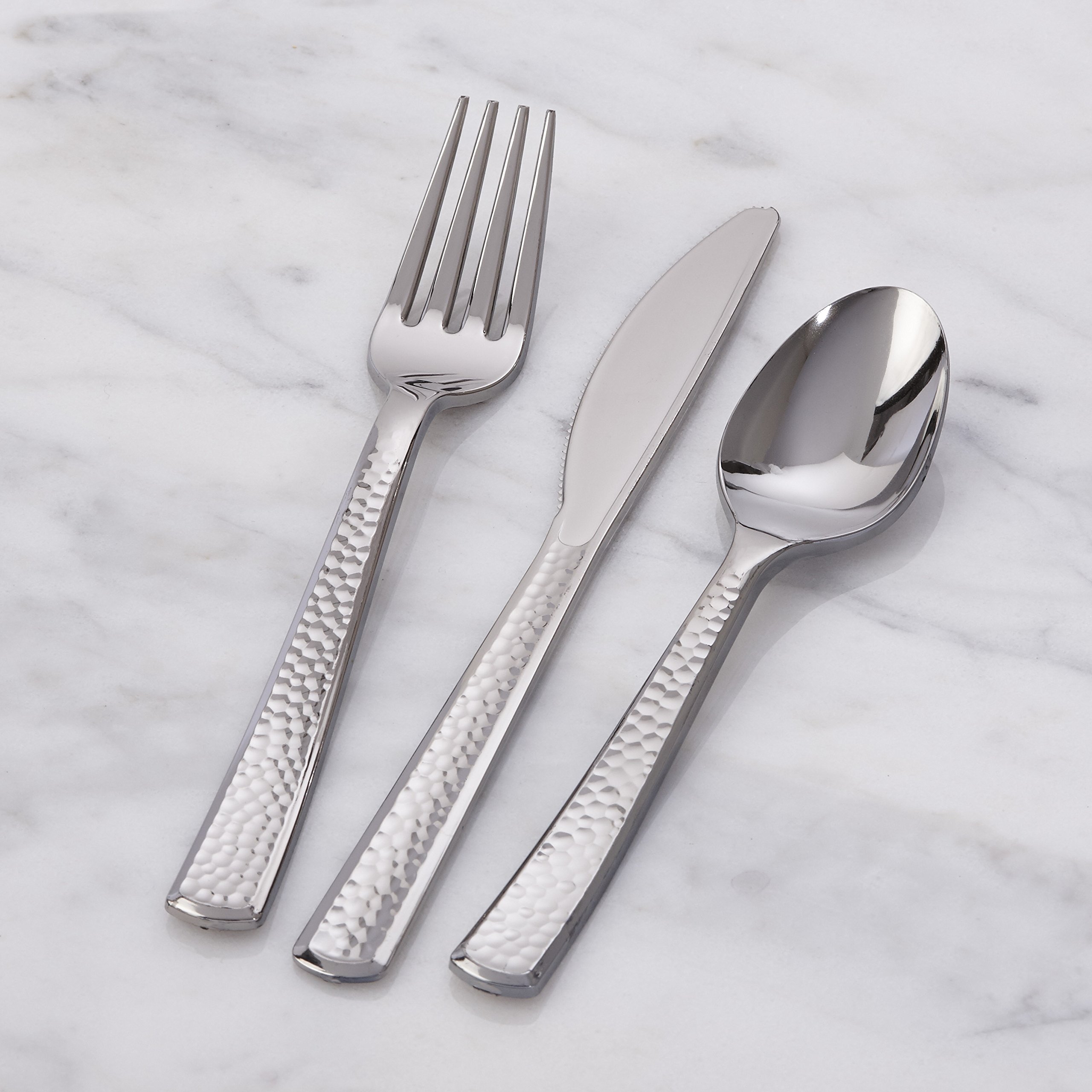 Mozaik Premium Plastic Hammered Stainless Steel Coated Assorted Cutlery, 120 pieces