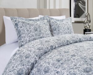 celine linen luxury silky soft coziest 1500 premier hotel quality 3-piece duvet cover set |coarse paisley pattern| wrinkle free, king/california king, navy blue