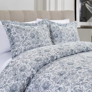 CELINE LINEN Luxury Silky Soft Coziest 1500 Premier Hotel Quality 3-Piece Duvet Cover Set |Coarse Paisley Pattern| Wrinkle Free, King/California King, Navy Blue