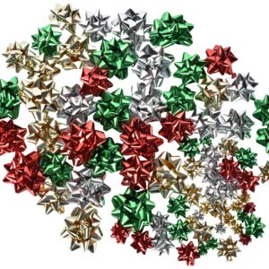 120 Christmas Bows Self Adhesive for Presents Wreaths Wrapping Holiday Gifts Includes Large Medium Small and Mini Sizes in Red Green Silver and Gold 24 of 4", 30 of 3", 30 of 2",and 36 1" Bows