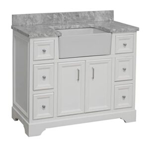 Kitchen Bath Collection Zelda 42-inch Farmhouse Vanity (Carrara/White): Includes White Cabinet with Authentic Italian Carrara Marble Countertop and White Ceramic Farmhouse Apron Sink