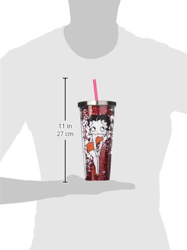 Spoontiques - Glitter Filled Acrylic Tumbler - Glitter Cup with Straw - 20 oz - Stainless Steel Locking Lid with Straw - Double Wall Insulated - BPA Free - Betty Boop