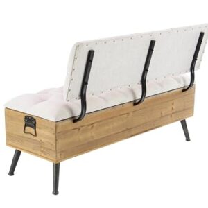 Deco 79 Wood Room Storage Bench Entryway Bench with Cream Tufted Seat and Back, Bench 48" x 20" x 30", White