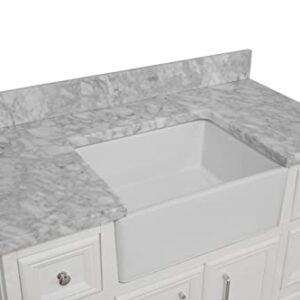 Kitchen Bath Collection Zelda 42-inch Farmhouse Vanity (Carrara/White): Includes White Cabinet with Authentic Italian Carrara Marble Countertop and White Ceramic Farmhouse Apron Sink