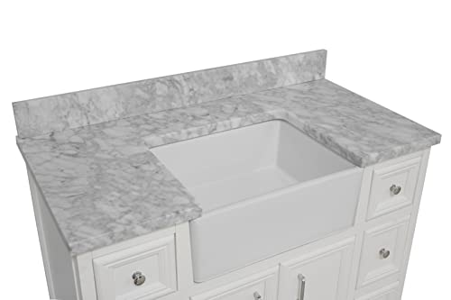 Kitchen Bath Collection Zelda 42-inch Farmhouse Vanity (Carrara/White): Includes White Cabinet with Authentic Italian Carrara Marble Countertop and White Ceramic Farmhouse Apron Sink