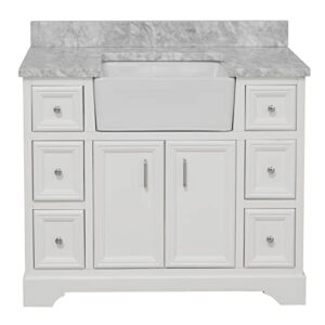 Kitchen Bath Collection Zelda 42-inch Farmhouse Vanity (Carrara/White): Includes White Cabinet with Authentic Italian Carrara Marble Countertop and White Ceramic Farmhouse Apron Sink