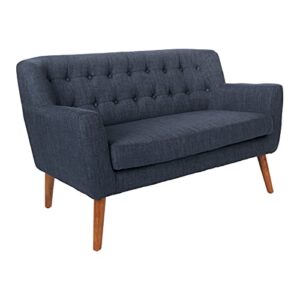 avenue•six osp home furnishings mill lane mid-century modern loveseat with button tufted design and spring cushion support, navy blue fabric