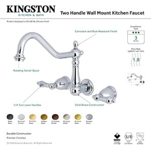 Kingston Brass KS1280AL Ks1280Al Heritage 8" Center Wall Mount Vessel Sink Faucet, 9-3/16" In Spout Reach, Matte Black