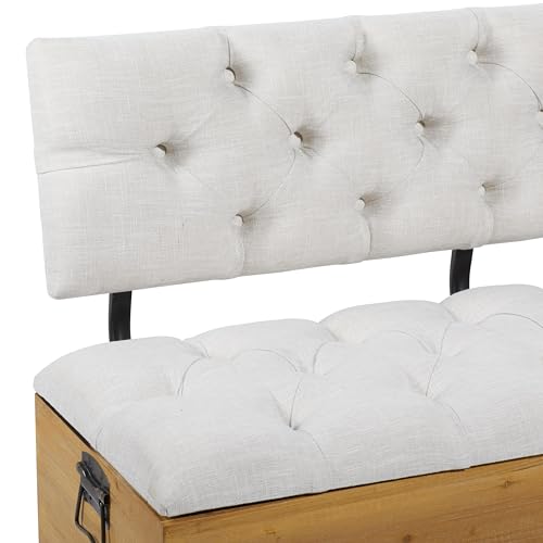 Deco 79 Wood Room Storage Bench Entryway Bench with Cream Tufted Seat and Back, Bench 48" x 20" x 30", White