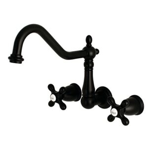 kingston brass ks1280ax heritage kitchen faucet, 9-3/16" in spout reach, matte black