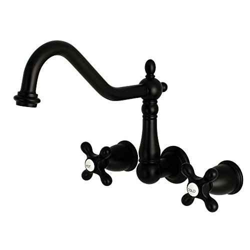 Kingston Brass KS1280AX Heritage Kitchen Faucet, 9-3/16" in Spout Reach, Matte Black