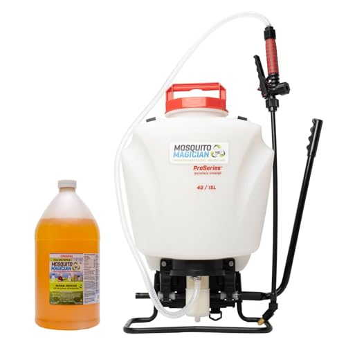 Mosquito Magician 1 Gallon Liquid Concentrate with a 15L Pump Up Backpack Sprayer - User-Friendly - Ideal for Yards, Lawns, Patios - Kills Mosquitoes, Fleas, Fire Ants - with 6 Natural Essential Oils