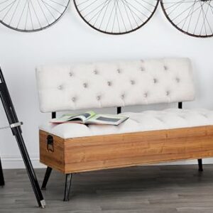 Deco 79 Wood Room Storage Bench Entryway Bench with Cream Tufted Seat and Back, Bench 48" x 20" x 30", White