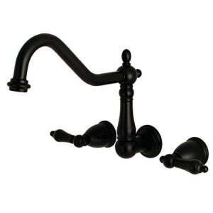 kingston brass ks1280al ks1280al heritage 8" center wall mount vessel sink faucet, 9-3/16" in spout reach, matte black