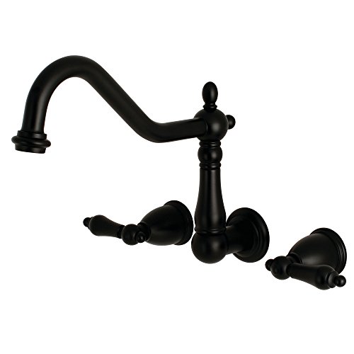 Kingston Brass KS1280AL Ks1280Al Heritage 8" Center Wall Mount Vessel Sink Faucet, 9-3/16" In Spout Reach, Matte Black